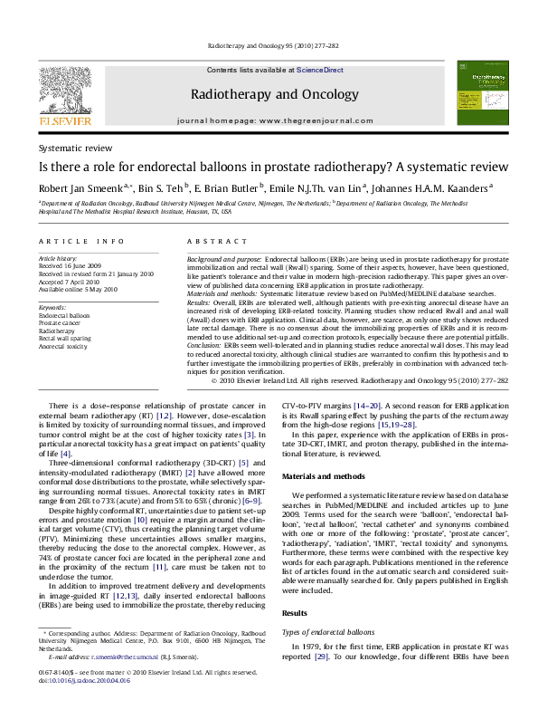 (PDF) Is there a role for endorectal balloons in prostate radiotherapy ...