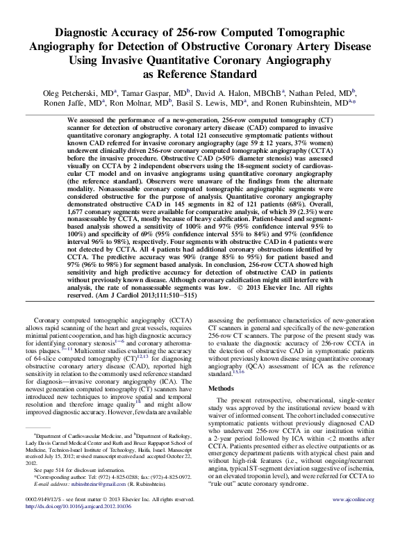 (PDF) Diagnostic Accuracy of 256-row Computed Tomographic Angiography ...