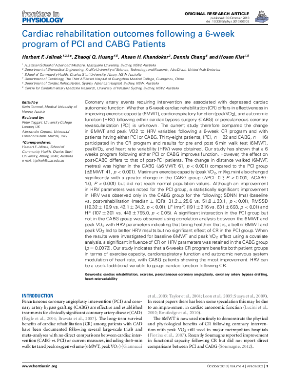 (PDF) Cardiac rehabilitation outcomes following a 6-week program of PCI ...