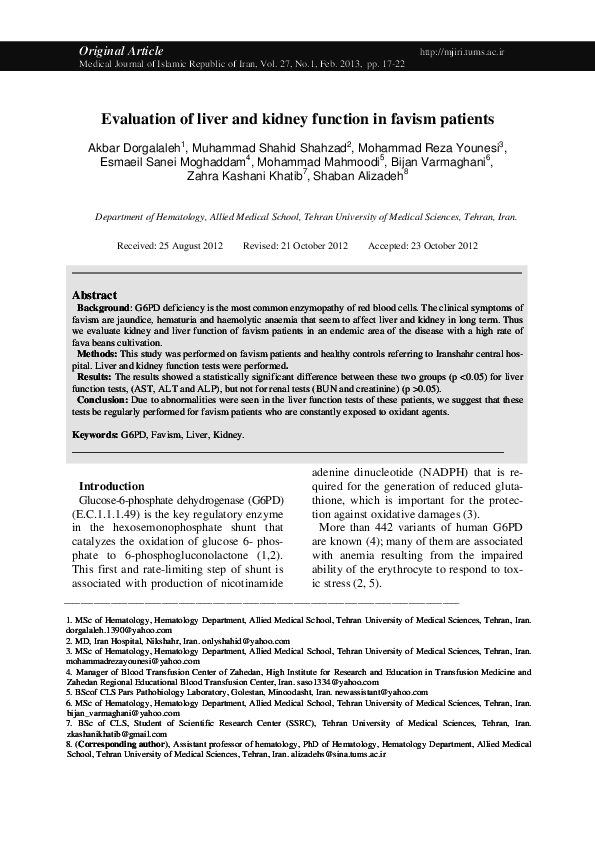 (PDF) Evaluation of liver and kidney function in favism patients ...