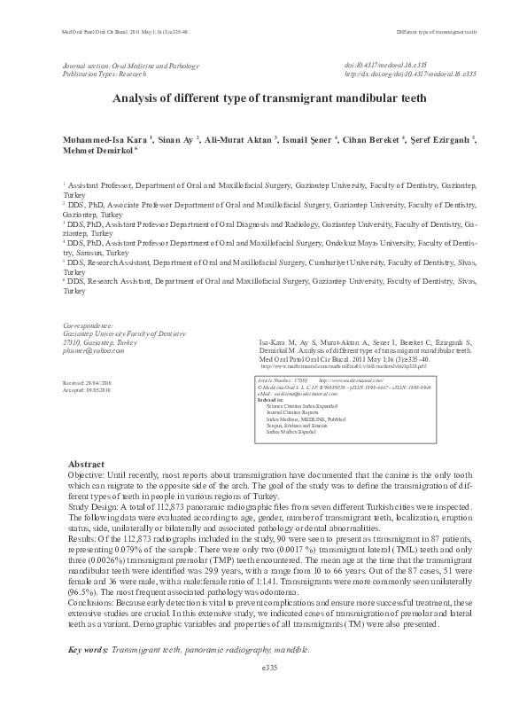 (PDF) Analysis of different type of transmigrant mandibular teeth