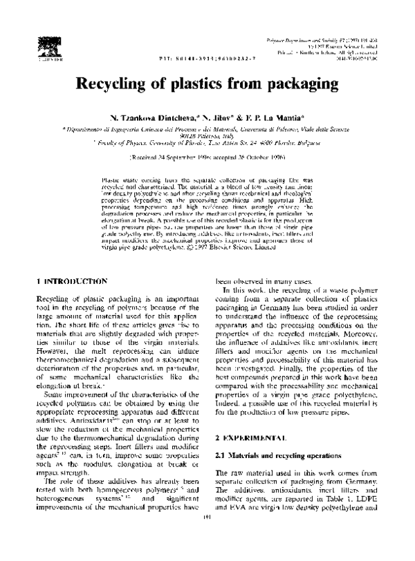 (PDF) Recycling of plastics from packaging