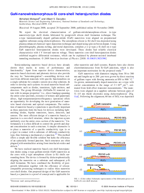 (PDF) GaN-nanowire/amorphous-Si core-shell heterojunction diodes