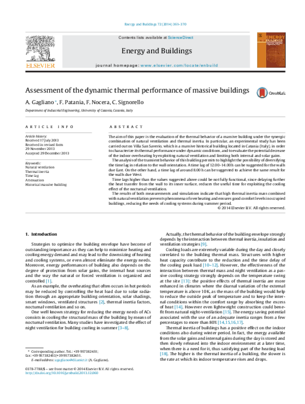 Pdf Assessment Of The Dynamic Thermal Performance Of Massive Buildings