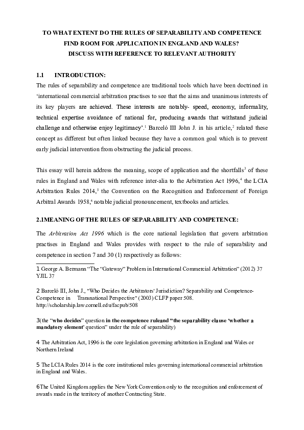 (DOC) TO WHAT EXTENT DO THE RULES OF SEPARABILITY AND COMPETENCE FIND ...