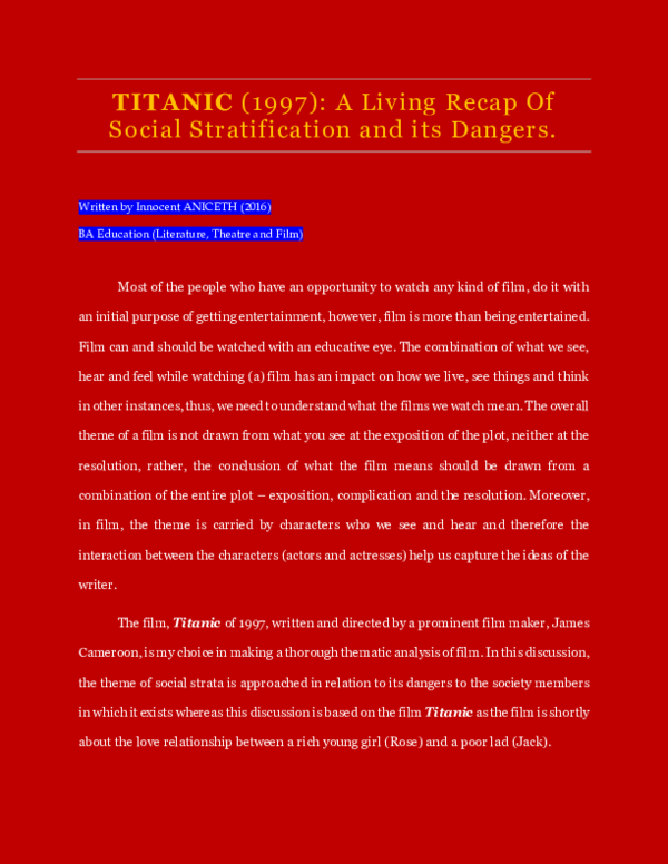 (PDF) TITANIC (1997): A Living Recap Of Social Stratification and its ...