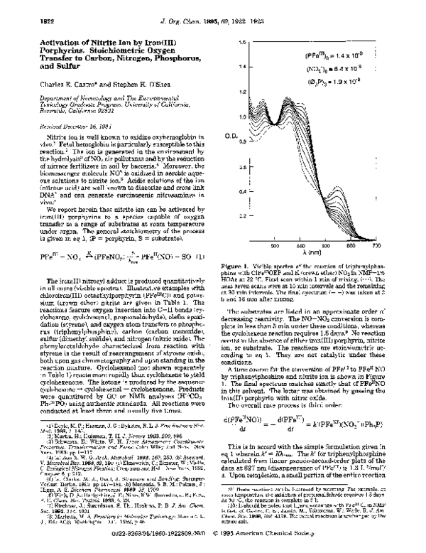 (PDF) Activation of Nitrite Ion by Iron(III) Porphyrins. Stoichiometric ...