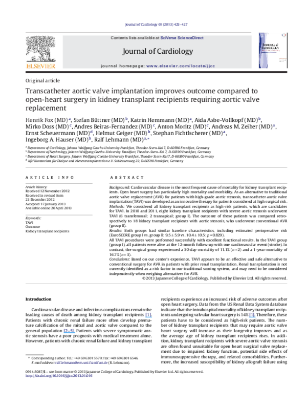 (PDF) Transcatheter aortic valve implantation improves outcome compared to open-heart surgery in ...