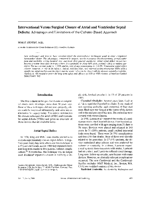 (PDF) Interventional Versus Surgical Closure of Atrial and Ventricular ...