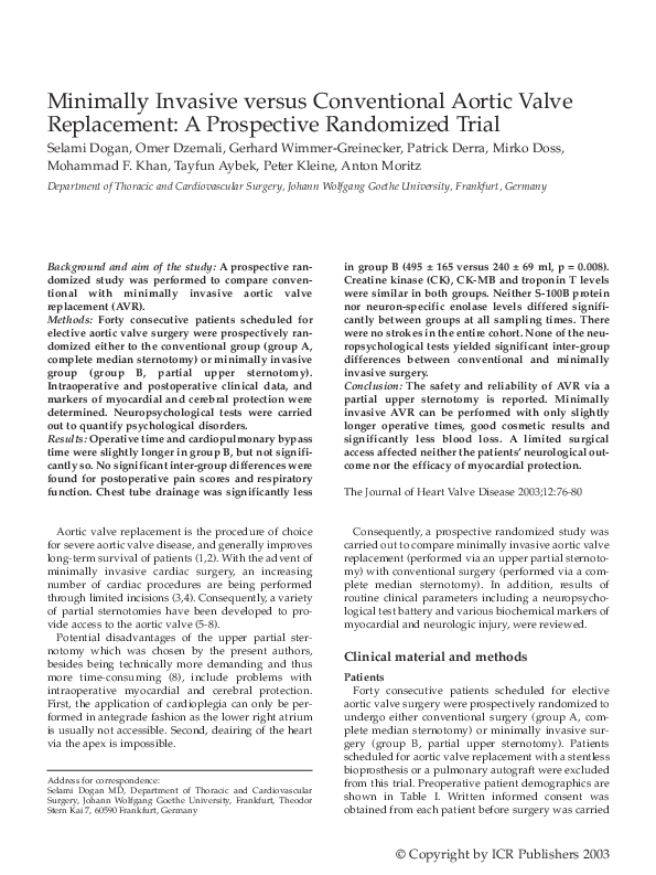 (PDF) Respiratory functional status after conventional and minimally invasive aortic valve ...
