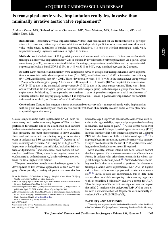 (PDF) Minimally invasive aortic valve replacement: Initial experience ...