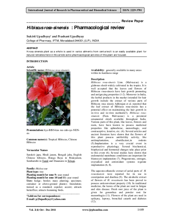(PDF) Hibiscus rosa-sinensis : Pharmacological review
