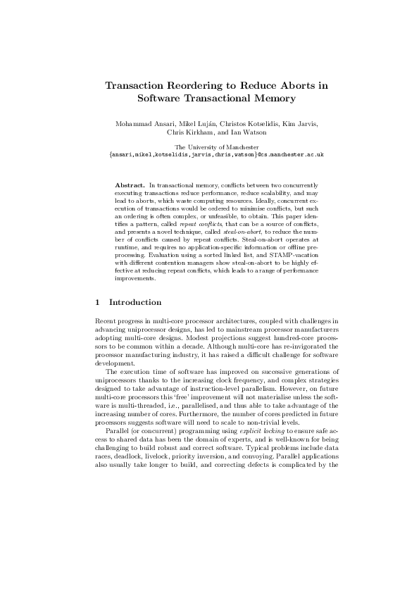 (PDF) Transaction Reordering to Reduce Aborts in Software Transactional ...