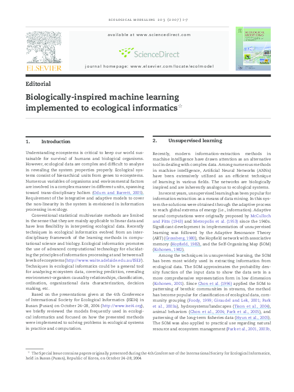 (PDF) Biologically-inspired machine learning implemented to ecological ...