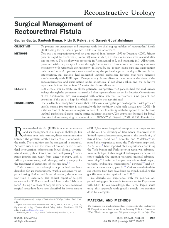 (PDF) Surgical Management of Rectourethral Fistula