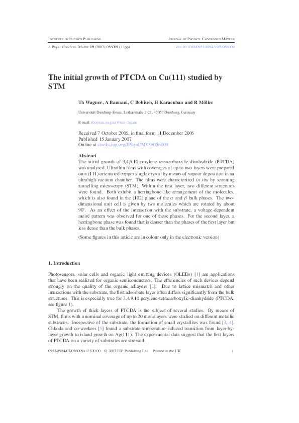 (PDF) The initial growth of PTCDA on Cu(111) studied by STM