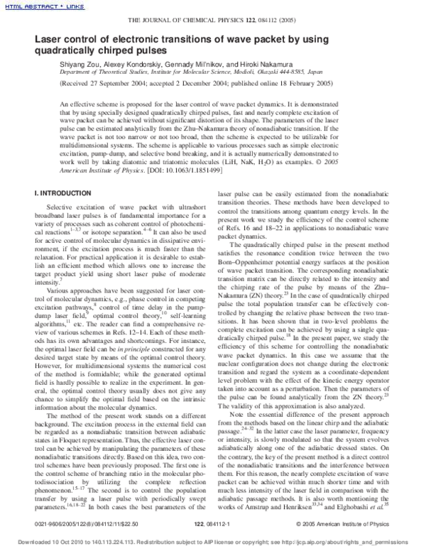 Pdf Laser Control Of Electronic Transitions Of Wave Packet By Using