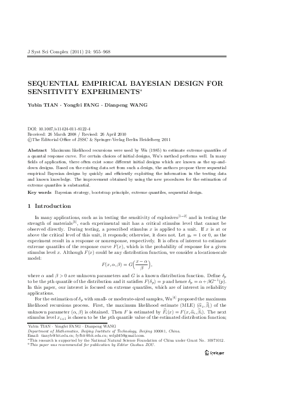 Pdf Sequential Empirical Bayesian Design For Sensitivity Experiments