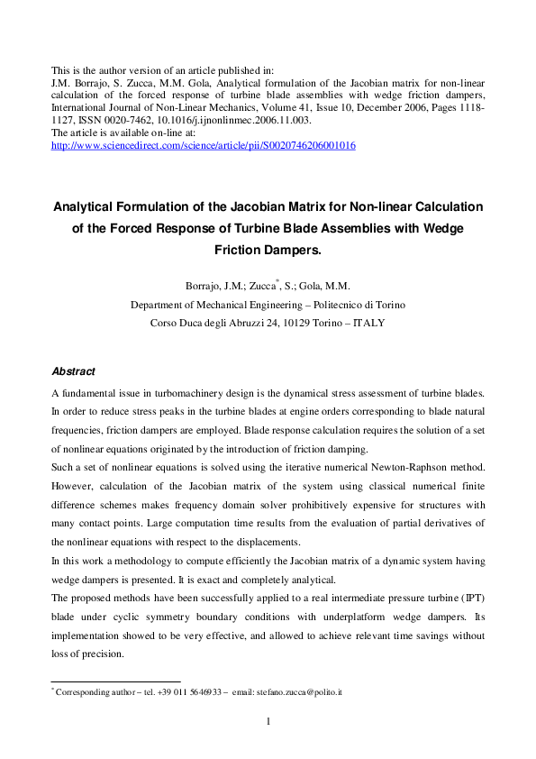 Pdf Analytical Formulation Of The Jacobian Matrix For Non Linear Calculation Of The Forced