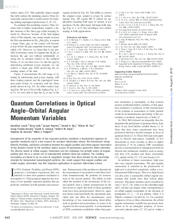 Pdf Quantum Correlations In Optical Angle Orbital Angular Momentum