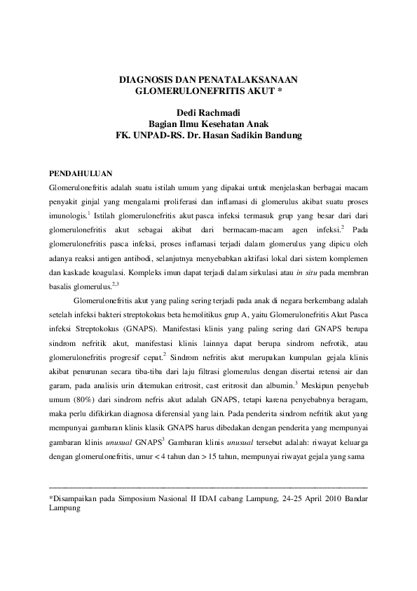 (PDF) DIAGNOSIS DAN PENATALAKSANAAN GLOMERULONEFRITIS AKUT