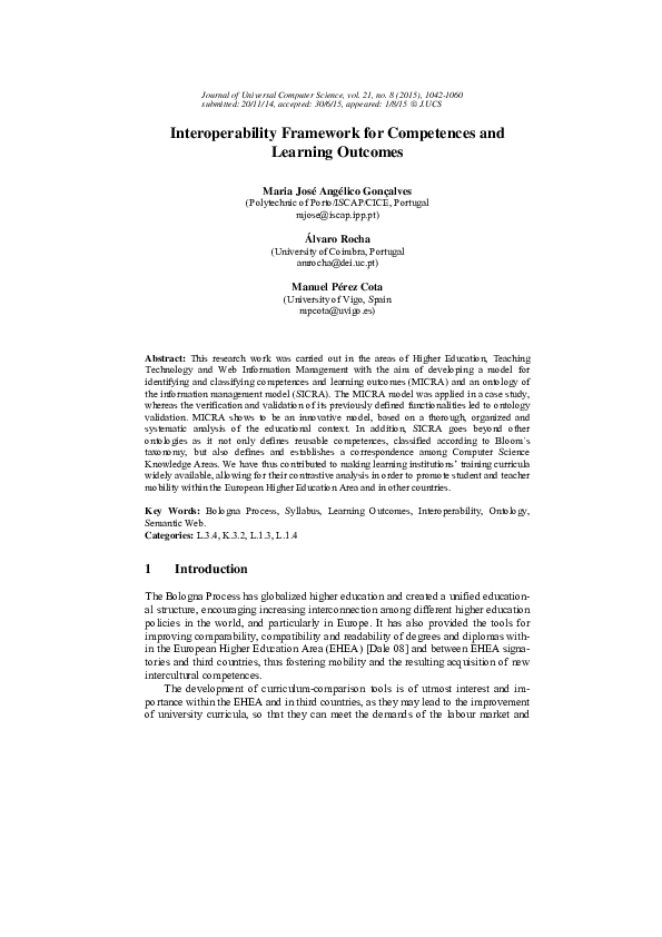 (PDF) Interoperability Framework for Competences and Learning Outcomes