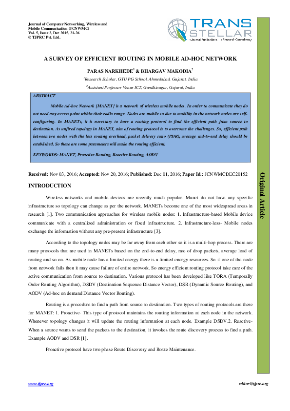 Pdf A Survey Of Efficient Routing In Mobile Ad Hoc Network