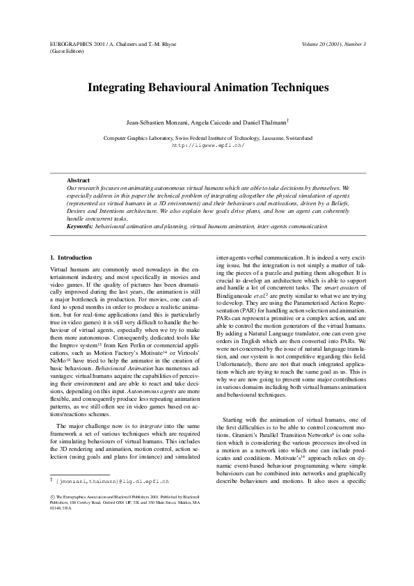 (PDF) Integrating Behavioural Animation Techniques