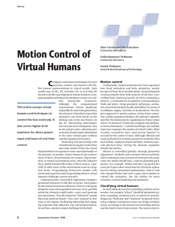(PDF) Motion control of virtual humans