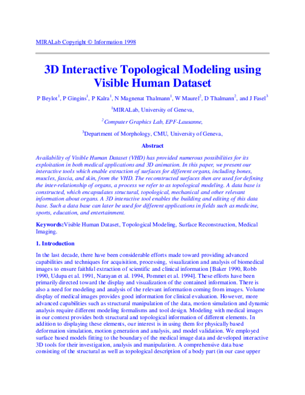 (PDF) 3D Interactive Topological Modeling using Visible Human Dataset