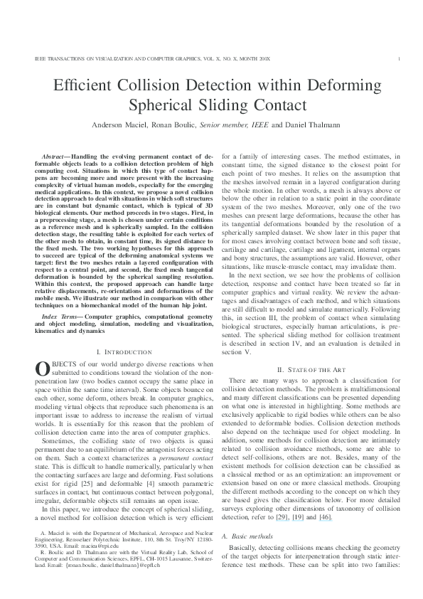 Pdf Efficient Collision Detection Within Deforming Spherical Sliding Contact