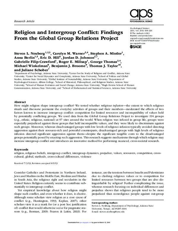(PDF) Religion and Intergroup Conflict: Findings From the Global Group ...