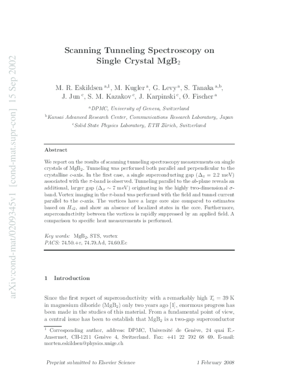 (PDF) Scanning tunneling spectroscopy on single crystal MgB2