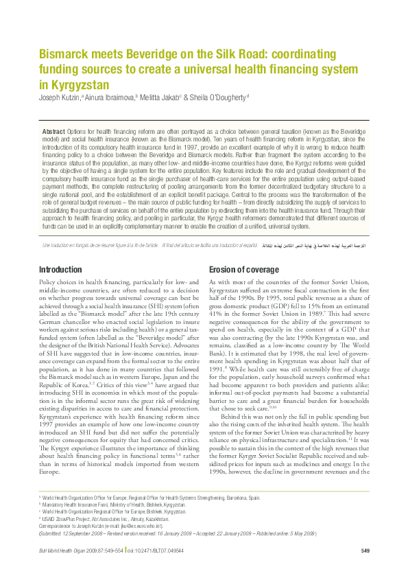 (PDF) Bismarck meets Beveridge on the Silk Road: coordinating funding ...