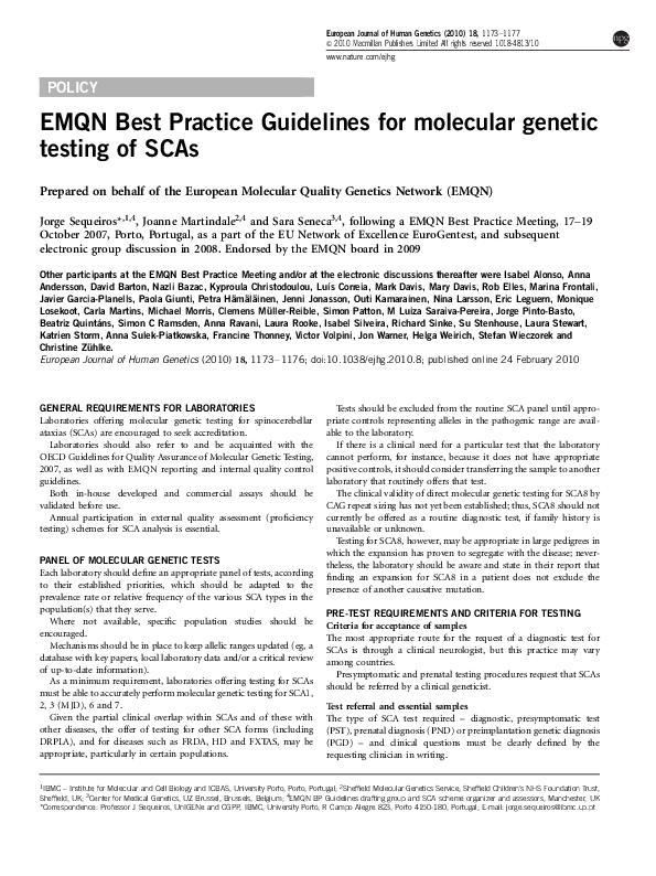 (PDF) EMQN Best Practice Guidelines for molecular genetic testing of ...