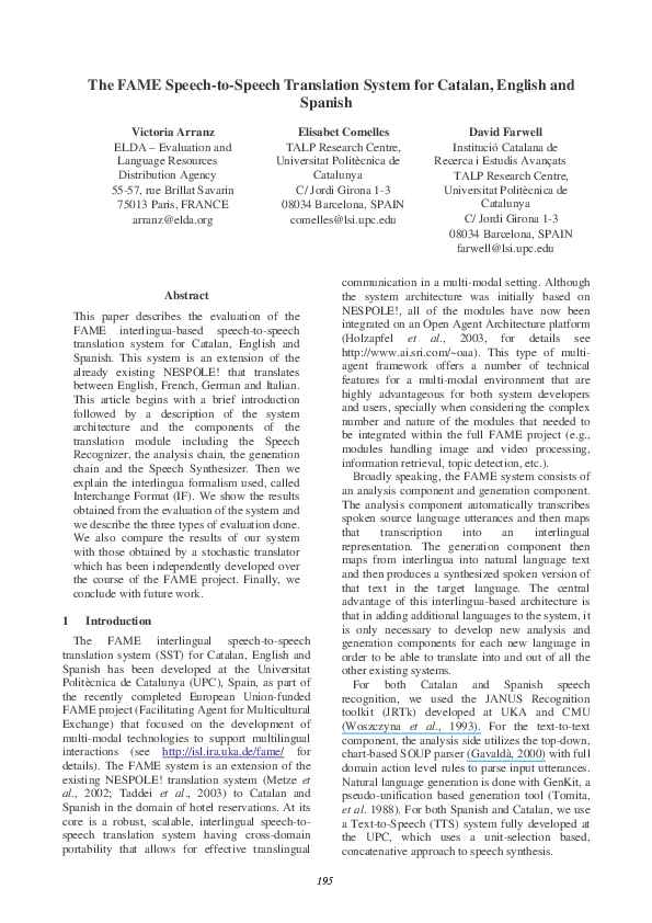 (PDF) FAME: Multilingual Speech-to-Speech Translation
