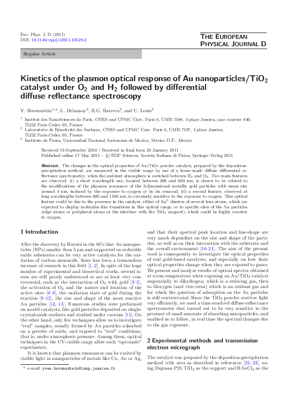 (PDF) Kinetics of the plasmon optical response of Au nanoparticles/TiO2 ...