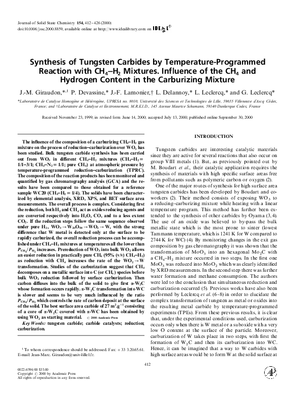 (PDF) Synthesis of Tungsten Carbides by Temperature-Programmed Reaction ...