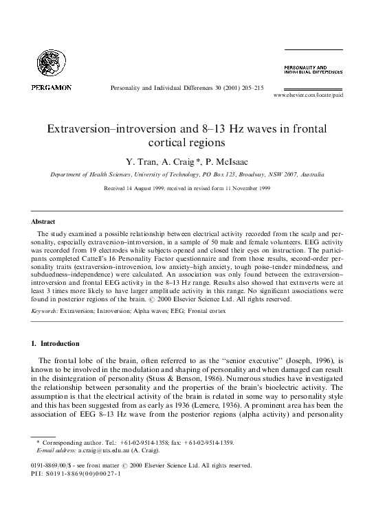 (PDF) Extraversion–introversion and 8–13 Hz waves in frontal cortical regions