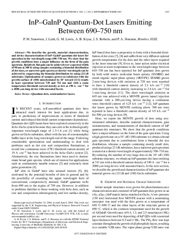 (PDF) InP-GaInP quantum-dot lasers emitting between 690-750 nm