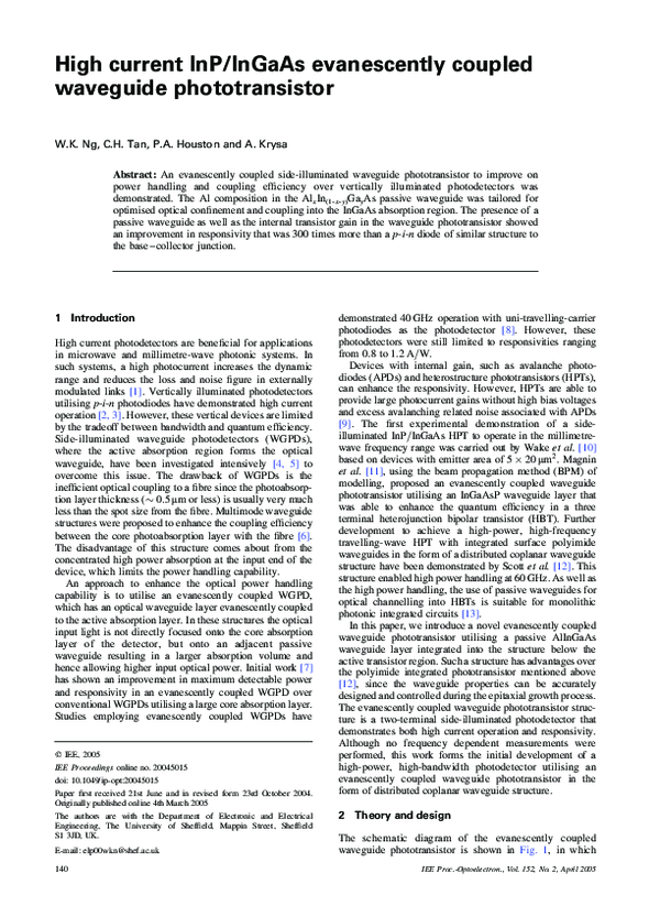 (PDF) High current InP/InGaAs evanescently coupled waveguide phototransistor