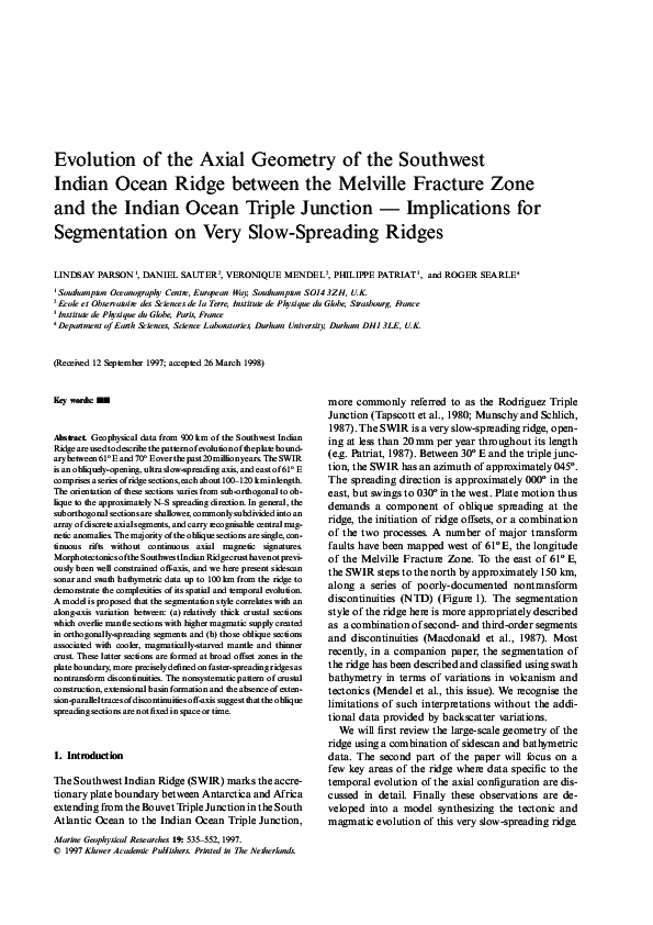 (PDF) Evolution of the Axial Geometry of the Southwest Indian Ocean ...