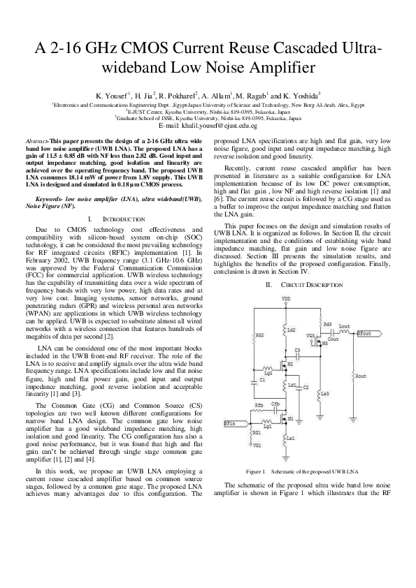 (PDF) A 2–16 GHz CMOS current reuse cascaded ultra-wideband low noise amplifier | Khalil Yousef ...