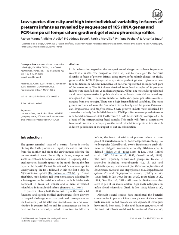 (PDF) Establishment and development of intestinal microbiota in preterm ...