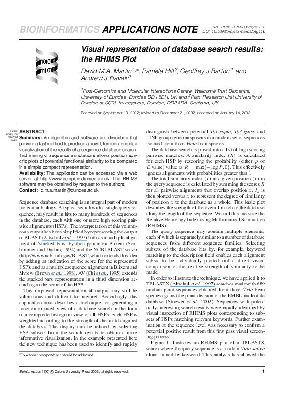 Pdf Bioinformatics Applications Note