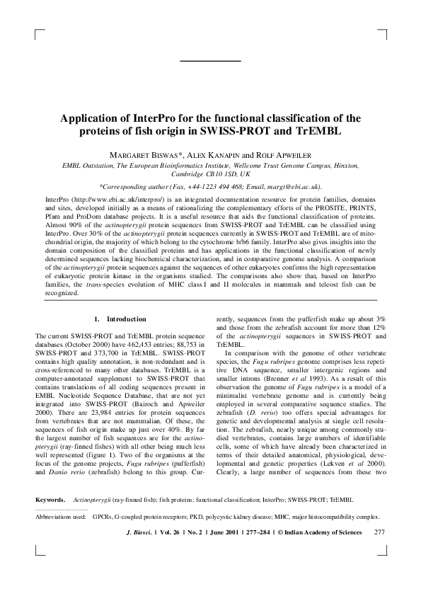 (PDF) Application of InterPro for the functional classification of the proteins of fish origin ...