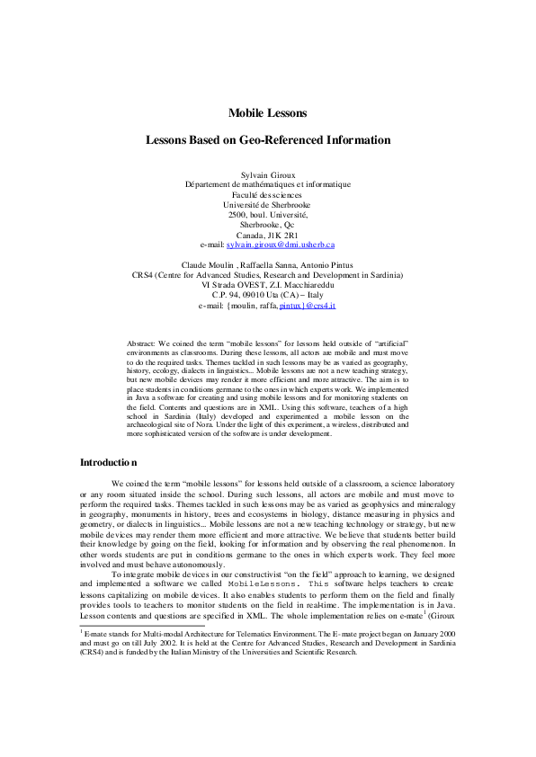 (PDF) Mobile lessons: concept and applications for ‘on-site’geo ...