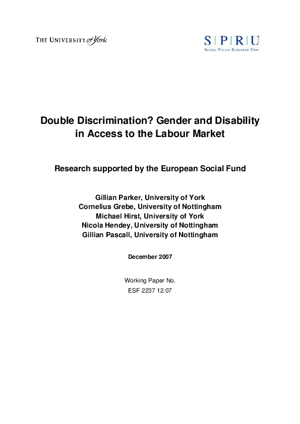 (PDF) Double Discrimination? Gender and Disability in Access to the Labour Market