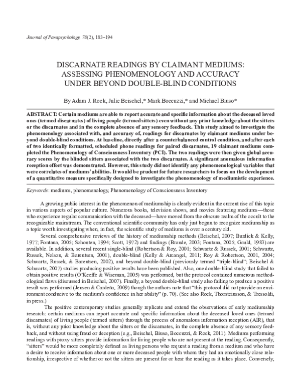 (PDF) Discarnate Readings by Claimant Mediums: Assessing Phenomenology ...