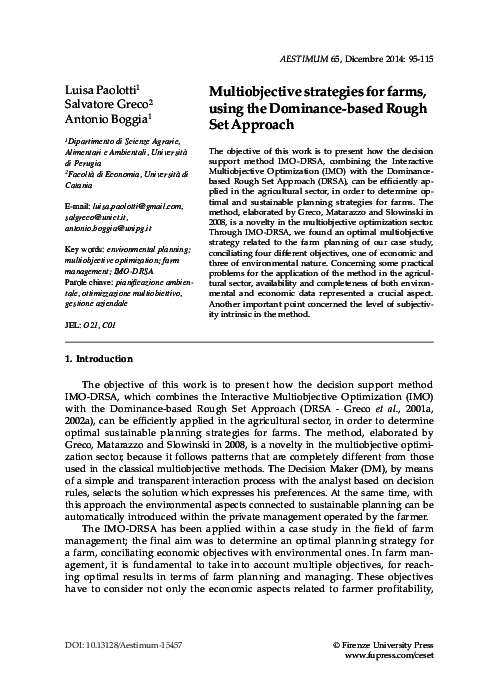 (PDF) Multiobjective strategies for farms, using the Dominance-based Rough Set Approach | Luisa ...